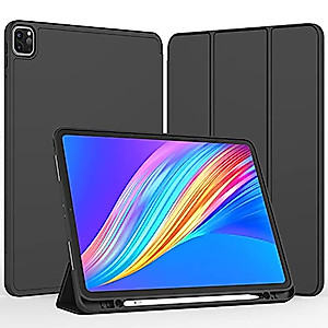 iMieet New iPad Pro 12.9 Case 2022(6th Gen)/2021(5th Gen) with Pencil Holder [Support iPad 2nd Pencil Charging/Pair],Trifold Stand Smart Case with Soft TPU Back,Auto Wake/Sleep(Black)