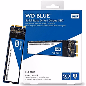 Western Digital 500GB WD Blue 3D NAND Internal PC SSD - SATA III 6 Gb/s, M.2 2280, Up to 560 MB/s - WDS500G2B0B