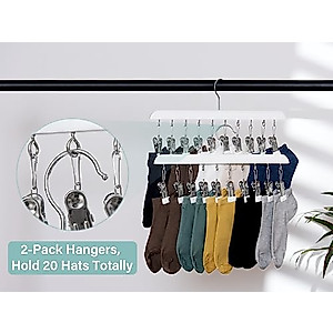 StorageWorks Hat Organizer, Hat Storage for Closet, Hat Racks for Baseball Caps, Set of 2 Cap Organizer with 10 Adjustable Stainless Steel Clips, Fits All Caps, White