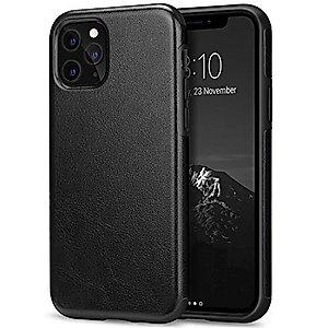 TENDLIN Compatible with iPhone 11 Pro Max Case Premium Leather TPU Hybrid Case (Black)