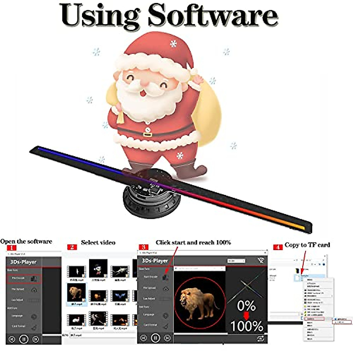 3D Hologram Fan,Hologram Fan Projector Advertising Display for Christmas, Halloween,Business,Shop,Holiday 16.5inch Holographic with 700 Video Library