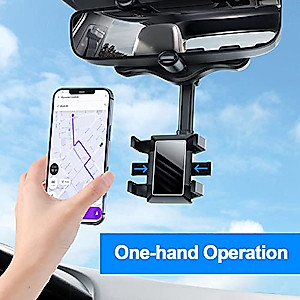 TMYIOYC Rotatable and Retractable Car Phone Holder, Multifunctional Rearview Mirror Phone Holder for Car [New Version][Universal] Rear View Mirror Phone Mount for Car Compatible with All Mobile Phones