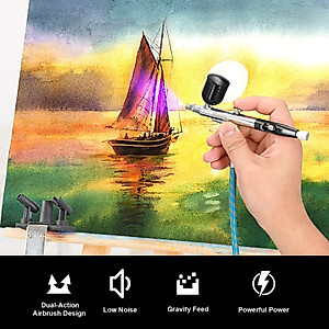 Airbrush Kit, Dual-Action Gravity Airbrush Gun with 0.2mm/0.3mm/0.5mm Needles, 10cc/20cc/40cc Paint Cup, Air Hose and Airbrush Cleaning Kit for Painting Nails Cake Tattoo (Black)