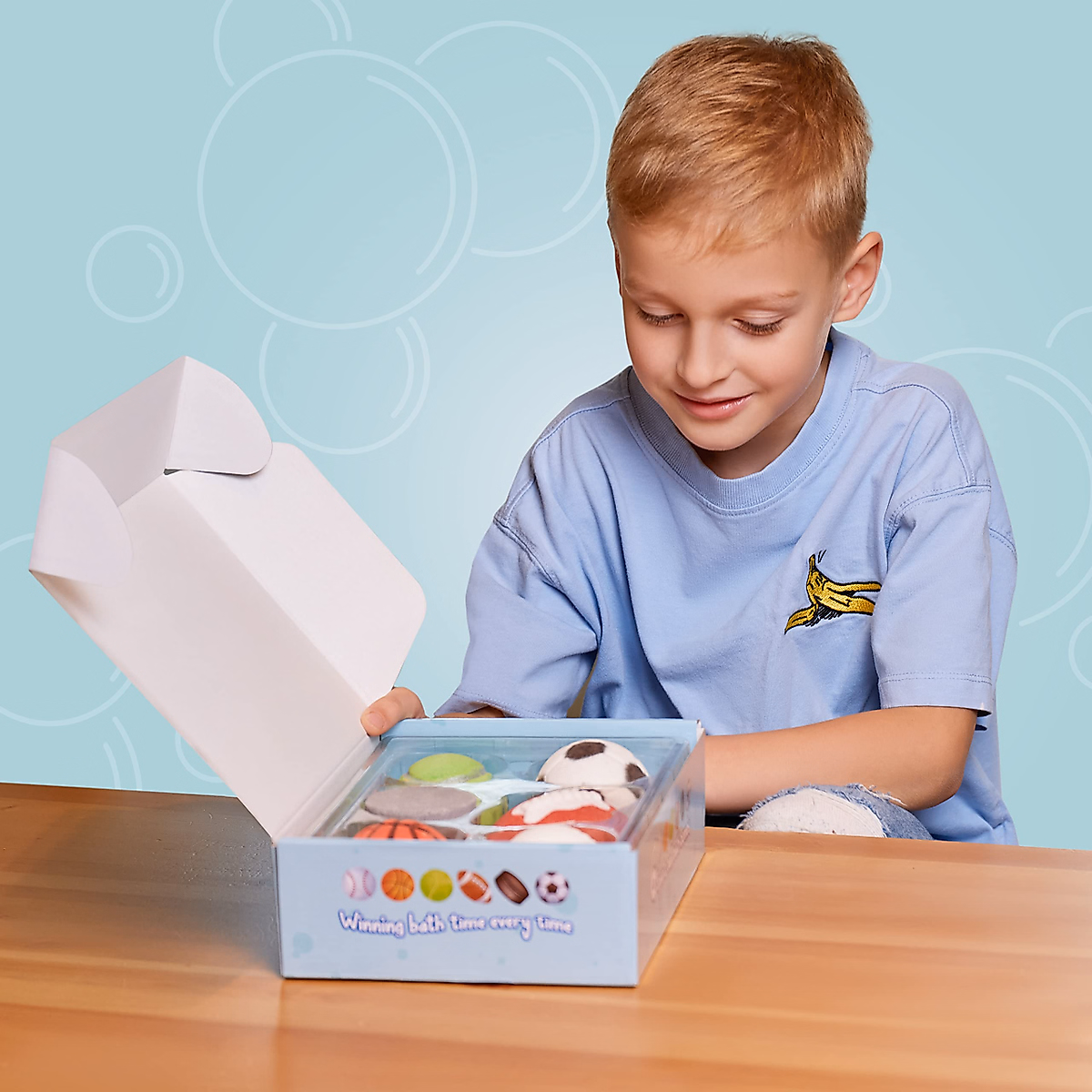 6pc Sporty Kids Bath Bombs with Surprise Inside - Girls & Boys Bath Toys w/ 6 Sports Prizes - Perfect for Birthdays, Holidays -Toddlers 3+