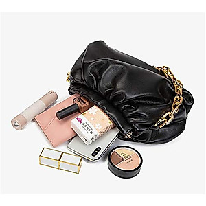 Women's Chain Pouch Bag Cloud-Shaped Dumpling Clutch Purse Ruched Fashion Trendy Shoulder Crossbody Handbag Chain Link Bag (Green)