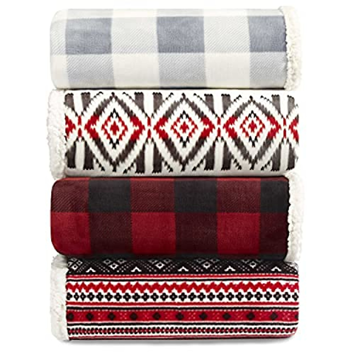 Eddie Bauer - Queen Blanket, Reversible Sherpa Fleece Bedding, Soft & Cozy Home Decor (Mountain Village Red, Queen)