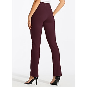 Willit 33" Women's Yoga Dress Pants Straight Leg Work Slacks Stretchy Office Casual Pants 4 Pockets Belt Loops Burgundy L
