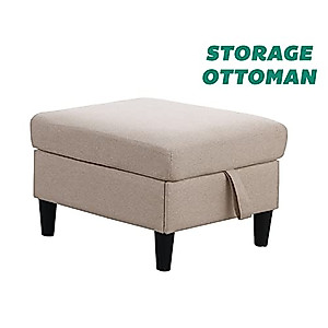 Urban Home Furniture Marcus 77" Mid Century Reversible Sectional with Storage Ottoman - Oatmeal