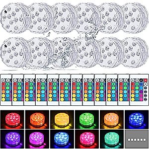 Mudder 12 Pack Submersible Led Lights with Remote Waterproof Pool Underwater Led Light Battery Operated Bathtub Light 16 Color Changing Lamp for Hot Tub Pool Pond Vase Aquarium Decoration
