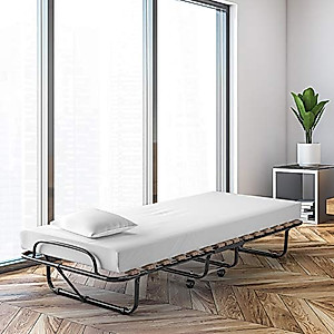 Giantex Folding Bed with Mattress, Rollaway Guest Bed w/ 4 Inch Memory Foam Mattress, Sturdy Metal Frame, Portable Sleeper Bed Cot Size Easy to Store, Foldable Bed for Adults, Made in Italy