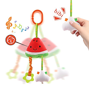 KAKIBLIN Baby Hanging Toys, 4 Pack Carseat Toys,Early Baby Cognitive Sensory Hanging Bassinet Toys,Soft Hanging Toys for Crib Stroller Baby Gym Mobile Plush Toys,Suitable for Babies 0-12 Months,Fruit