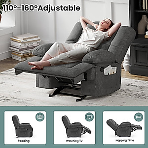 STARY Rocker Recliner Sofa Living Room Chair for Adults, Grey