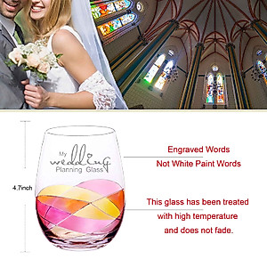 La Diffy Wedding Gifts Engagement Gift for Couple Women-Bride to be Gifts for her-Fiance Wedding Planning Stemless Wine Glass Gifts for Bride and Groom-Hand Painted Laser Engraved 19 OZ