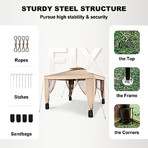 Happybuy Outdoor Canopy Gazebo Tent, Portable Canopy Shelter with 10'x10' Large Shade Space for Party, Backyard, Patio Lawn and Garden, 4 Sandbags, and Netting Included, Brown