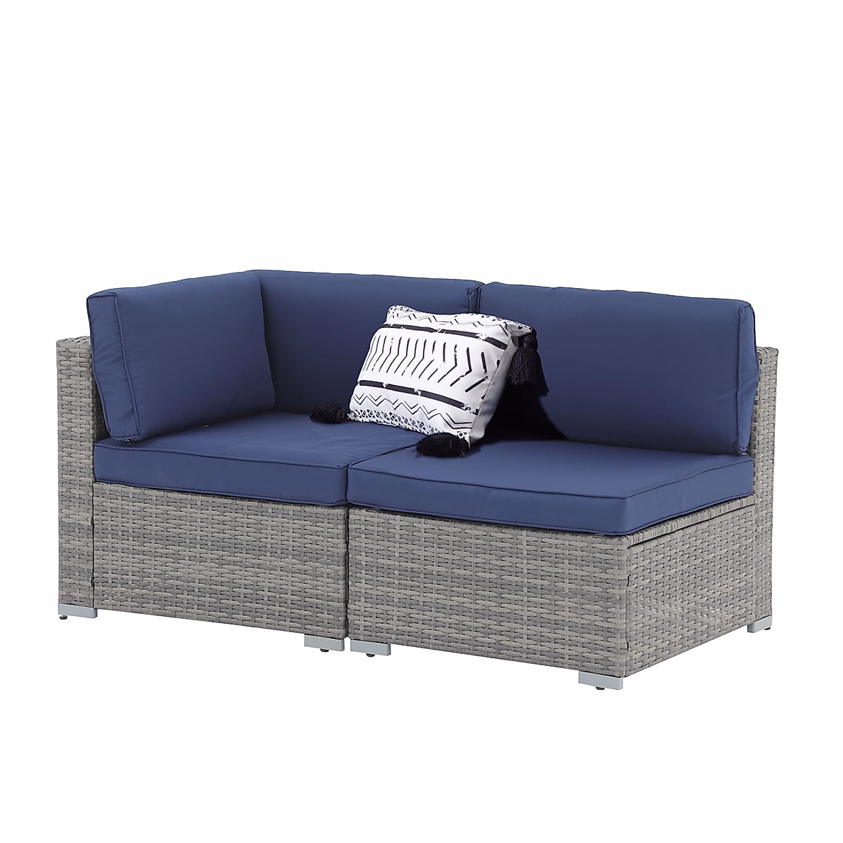 Patiorama 2-Piece Patio Furniture Set, Outdoor Sectional Sofa, All-Weather Grey PE Wicker Rattan Conversation Set,Outdoor Couch Loveseat,Patio Seating for Porch Balcony Garden Pool(Navy Blue Cushion)