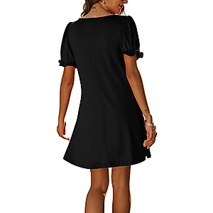 Aloodor Dresses for Women 2025 V Neck Puff Sleeve Summer Dress Ladies Black L