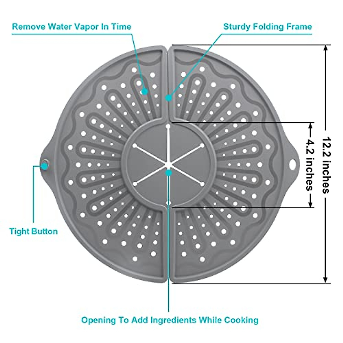 Silicone Splatter Screen For 10, 11 and 12 Inch Frying Pan, Foldable Splash Guard, Multi-Use Grease Splatter Guard/Trivet Mat, 12" Non-Stick Oil Splatter Guard, Dishwasher Safe, BPA Free, Gray