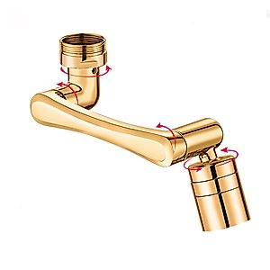 Faucet Extender,1440°Rotating Splash Proof Filter Extender Faucet Aerator, 2 Water Outlet Modes Swivel Robotic Arm Adapter For Bathroom Kitchen-Gold double water outlet