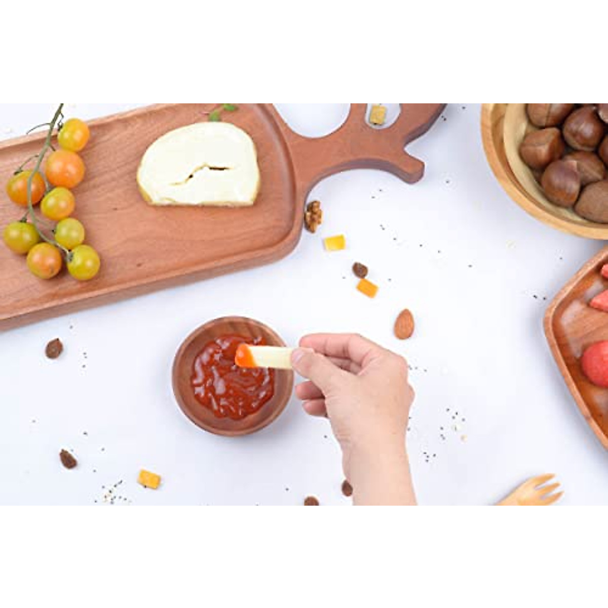 VieWood Mini Wooden Bowl Set of 4 (3.54" Diameter x 0.78" Height) for Condiments, Dip Sauce, Ketchup, Small Wood Bowl for Jam, little Prep, Olive (Round)