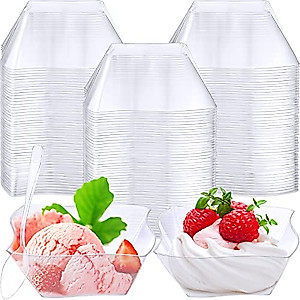 Suclain 200 Pack 5 oz Clear Plastic Dessert Cups Parfait Appetizer Plates Bowls Clear Dessert Bowls Mini Clear Cups Wedding Appetizer Bowls with 200 Pack Spoons for Wedding Party