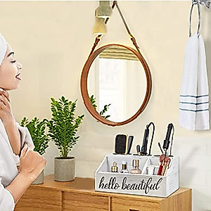 Rustic Wood Farmhouse Bathroom Hair Tool Organizer - Makeup Organizer - Vanity Tray - Vanity Organizer for Bathroom Counter - Hair Dryer Holder - Blow Dryer Holder - Bathroom Counter Tray 12" x7”