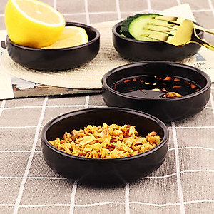 Cyimi 3.5" Ceramic Side Dish Set of 4 Small Porcelain Soy Dipping Sauce Dishes Black Seasoning Sauce Bowls Dinnerware Sets Sauce Serving Dishes