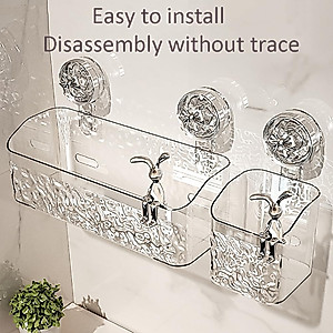 Androf Acrylic Transparent Shower Storage, Raidley Easymount Bathroom Storage Shelf - No Drilling Required, Light Luxury Style Glacier Pattern No Drill Clear Wall Caddy Suction Cup Shelf (2PCS-4)