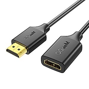 QGeeM HDMI Extension Cable 3FT, 4K HDMI 2.0 Extender Male to Female Cable,Supports 3D, Full HD,2160p,Compatible with Roku Fire Stick,for Laptop,PS4,HDTV,Monitor,Projector,HDMI Port Extender