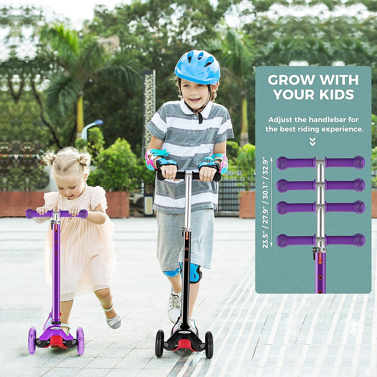 Hikole 3-Wheel Scooter for Kids with LED Wheels - Adjustable Height, Lean-to-Steer Design, for Girls & Boys 3-12 Years Old