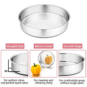 P&P CHEF Cake Pan Set (4” & 6” & 8”), Round Baking Layer Cake Pans, Stainless Steel Leakproof Bakeware Cake Tin for Birthday Weeding Tier Cake, Heavy Duty & Non Toxic, Mirror Finish & Dishwasher Safe