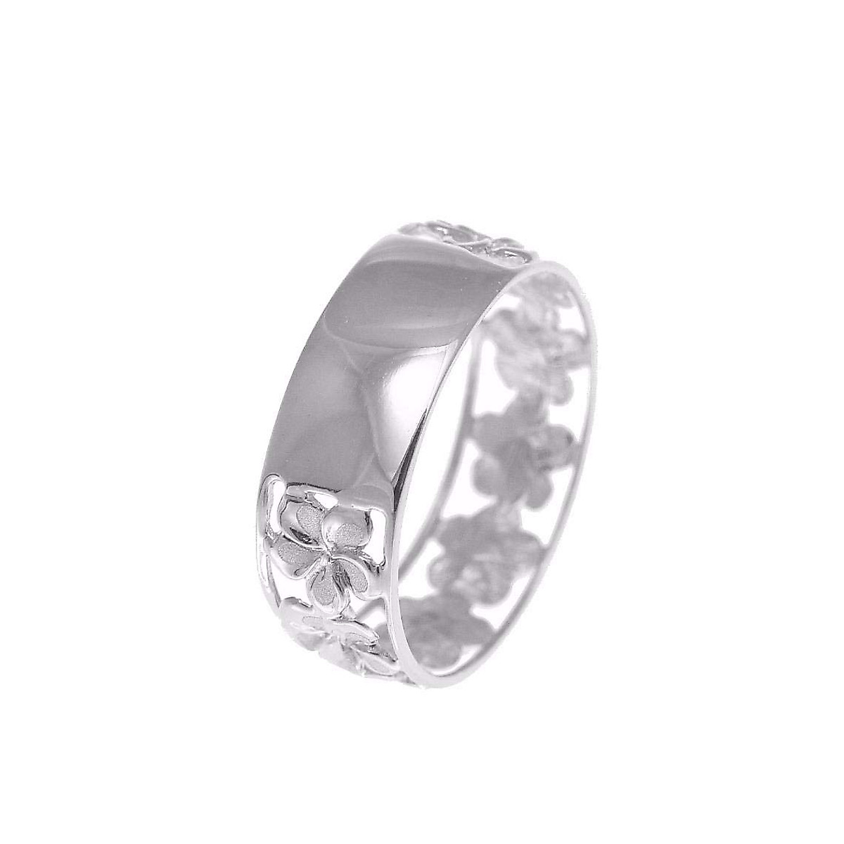 Arthur's Jewelry 14K solid white gold Hawaiian plumeria flower lei ring 6.5mm size 8