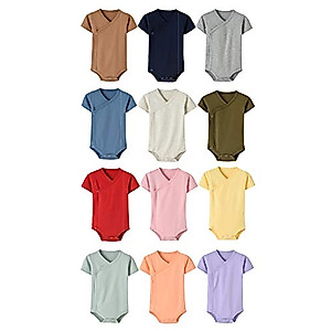 Baby Boys Girls 3-Pack Side Snap Bodysuit Cotton Short Sleeve Soild Kimono Shirt 0-12 Months (C, 0-3 Months)