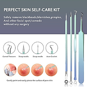Pimple Popper Tool Kit, MENOLY 10Pcs Blackhead Remover Extractor Tools, Acne Kit for Blackhead,Blemish,Zit Removing, Whitehead Popping and Comedone Extractor Tool with Leather Bag