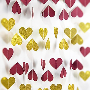 Bridal Shower Decorations Burgundy Gold Fall/Burgundy Gold Birthday Party Decorations/Valentines Day Decorations//Burgundy Bachelorette Decorations/Burgundy Heart Paper Garlands