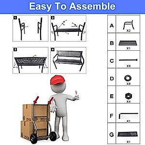 Garden Bench with Black Checkered Design,400 lbs Outdoor Bench Metal Bench Park Bench with Cast Iron Frame Bench Chair,for Patio Front Porch Garden Balcony Lawn Furniture Entryway Backyard,Black