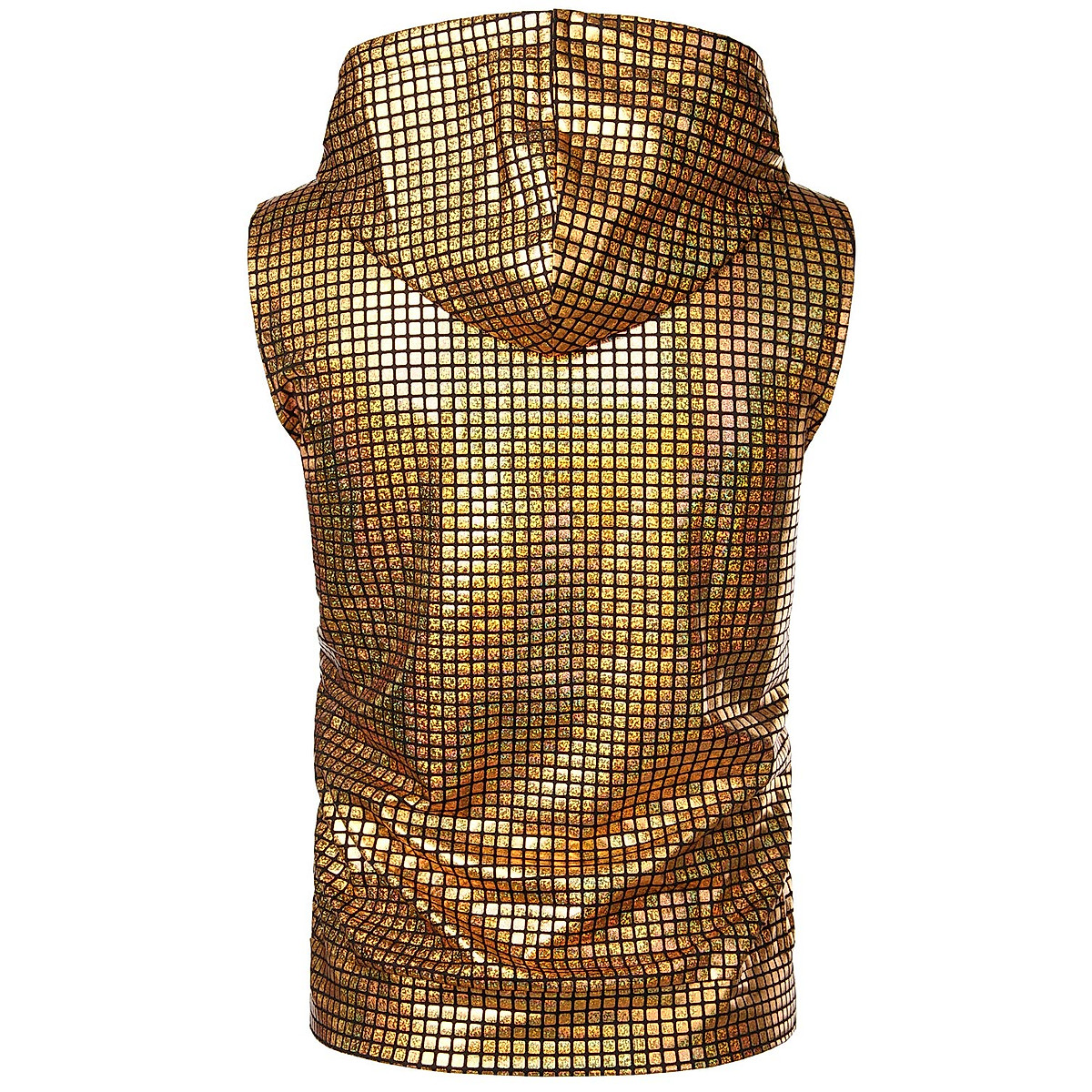 ZEROYAA Mens Hipster Metallic Sequins Zip Up Sleeveless Hooded Vest T Shirt with Kangaroo Pocket ZLSV17 Gold X-Large