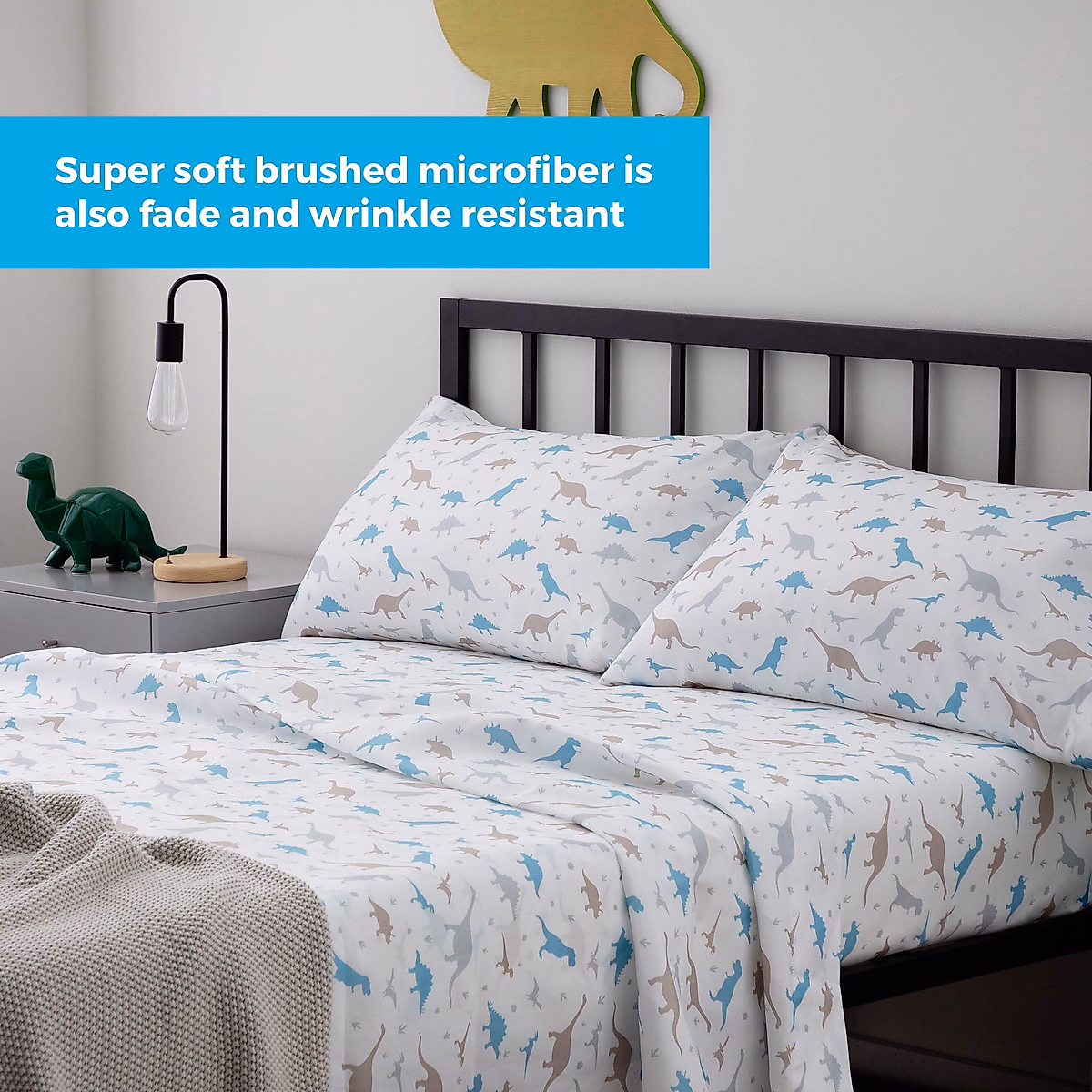Linenspa Microfiber Three-Piece Sheet Set - Multiple Styles and Colors - Super Soft Feel - Fun Patterns for Boys and Girls - Twin - Dinosaur