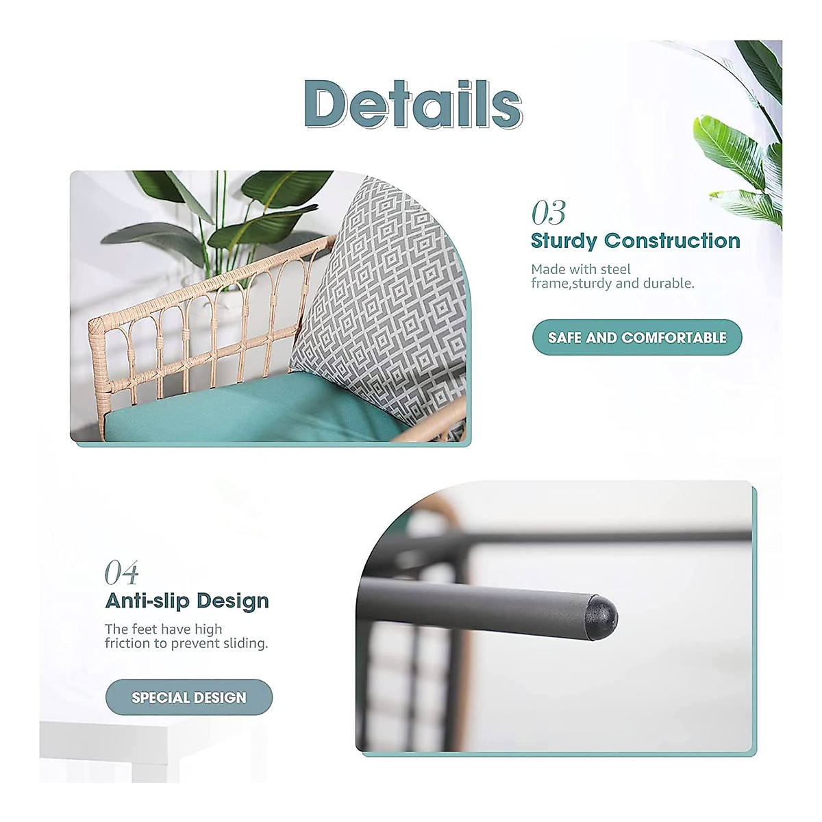 SWISH WEAVERS 3 Piece Patio Bistro Set Outdoor Furniture All-Weather Wicker Conversation Set with Tempered Coffee Table and Wicker Chairs for Garden Balcony Backyard Yard Poolside (Green)