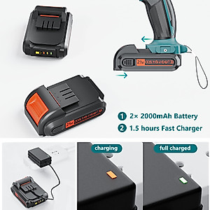 Cordless Power Drill Set with Battery and Charger,21V Cordless Drill Set, 25+3 Torque,2 Variable Speeds Electric Drill Set with 3/8'' Keyless Chuck,LED lights,2 Batteries