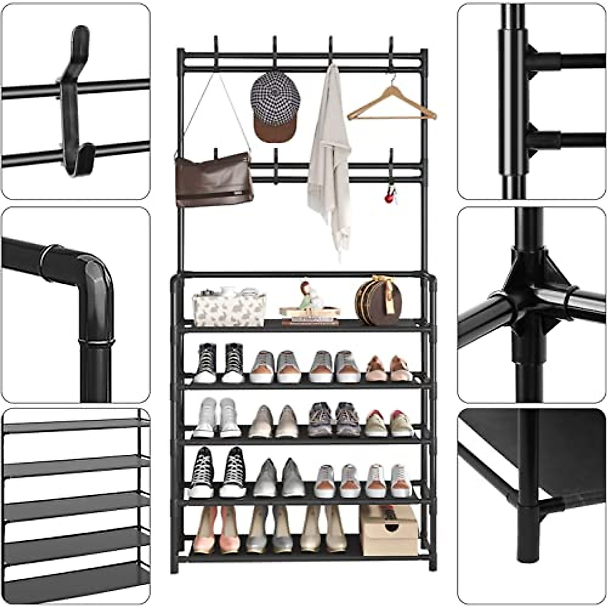 Liwarace Metal Clothing Rack,Clothes Garment Coat Rack with Bottom Shelf, Clothing Rack for Hanging Clothes, Coats, Skirts, Shirts, Sweaters, Black