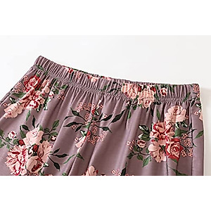 Vozanet Women's V Neck Sexy Pajama Sets Capri Sleepwear Floral Elegant Nighty 2PCS Plus Size S-3XL, Florals-Brown, XX-Large