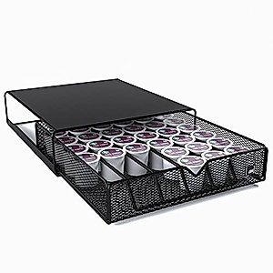 K-cup Coffee Pod Holder for Counter, Coffee Station for Keurig Pods - Coffee Bar Accessories - Caddy Dispenser with Sliding Drawer for Kitchen Organizer - Holds 36 Cups | The Mesh Collection, Black