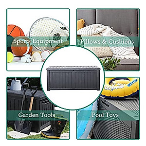 Large 120 Gallons Weather Resistant Outdoor Deck Box Lockable Patio Storage Box Outside Cushion Organization Storage Bench for Patio Cushions, Garden Tools and Pool Toys - Black. Free Patio Cover Included