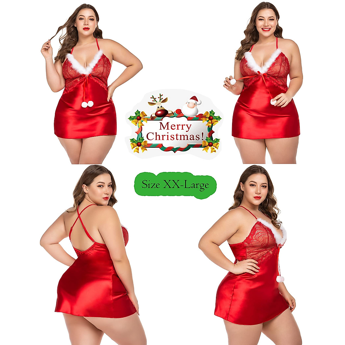 Avidlove Women's Valentines Day Lingerie Red Valentines Babydoll Set Strap Chemises Outfit (XXL, Red)