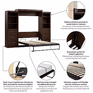 Bestar Pur Queen Murphy Bed and 2 Storage Units with Drawers, 115-inch Space-Saving Wall Bed