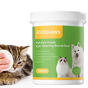 Ancopaws Eye Wipes for Dog & Cat - Tear Stain Remover for Pets - Dog Eye Wipes for Discharge and Crust - Eye Care Cleaning Pads for Reducing Dirt and Mucus Secretions - 100pcs
