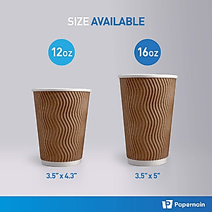 Papernain [16 oz, 60-Count, Brown Hot Paper Disposable Ripple Insulated Wall Cups…