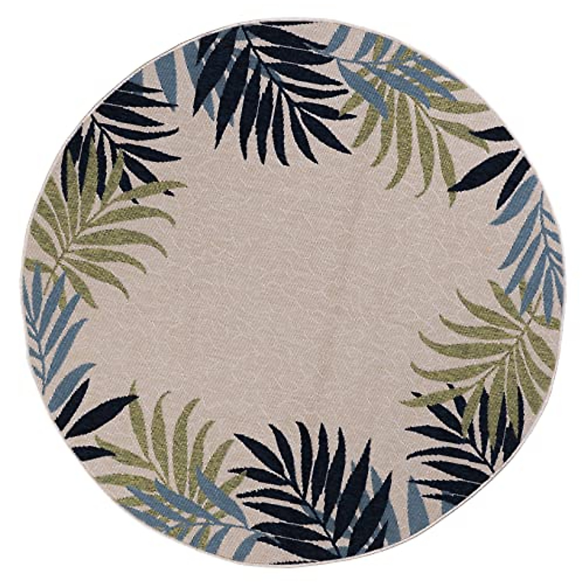 GAD Premium Indoor/Outdoor Patio Tropical Area Rug - Beige, Tan & Green Leaf Rug - Inside/Outside Stain & Fade Resistant Rug for The Porch, High Traffic Deck or Lanai (6'7" Round)