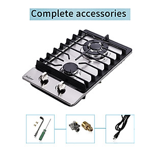 Anlyter 12 Inch Gas Cooktop, 2 Burners Built-in Gas Stovetop Stainless Steel Gas Stove Top Propane/Natural Gas Convertible Sealed Gas Cooktop for RVs, Apartments, Outdoor