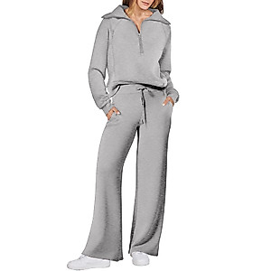 ANRABESS Women 2 Piece Outfits Sweatsuit Oversized Sweatshirt Sweatpants Tracksuit Sweat Lounge Matching Set 2025 Fall Trendy Light Grey X-Large